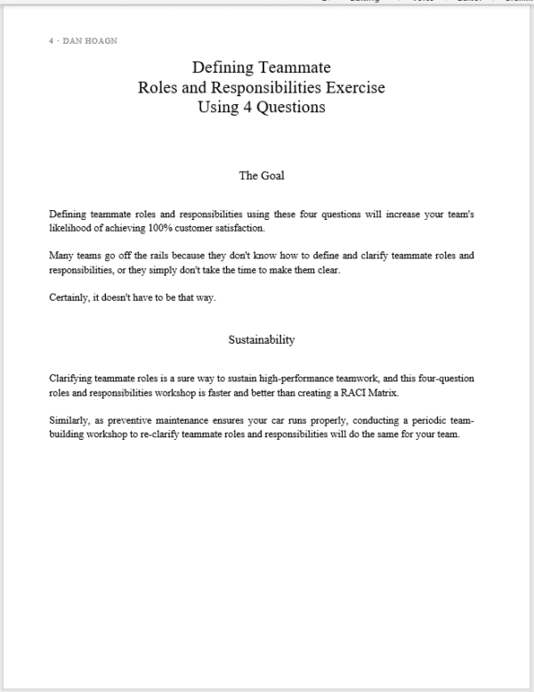 Defining Teammate Roles and Responsibilities Exercise Using These Four ...